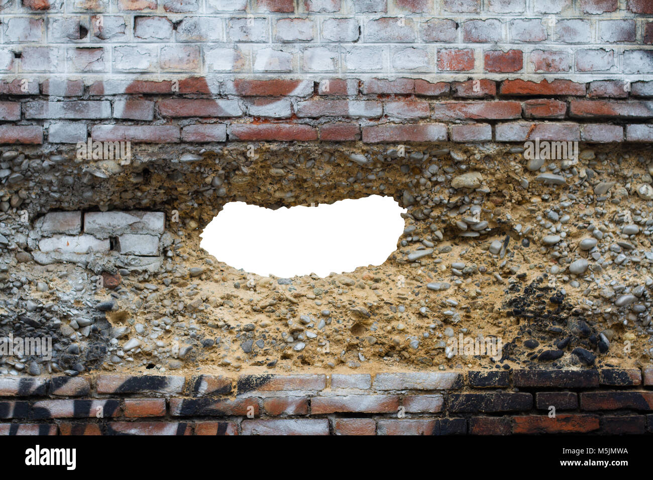horizontal front view of hole in a damaged brick wall Stock Photo - Alamy