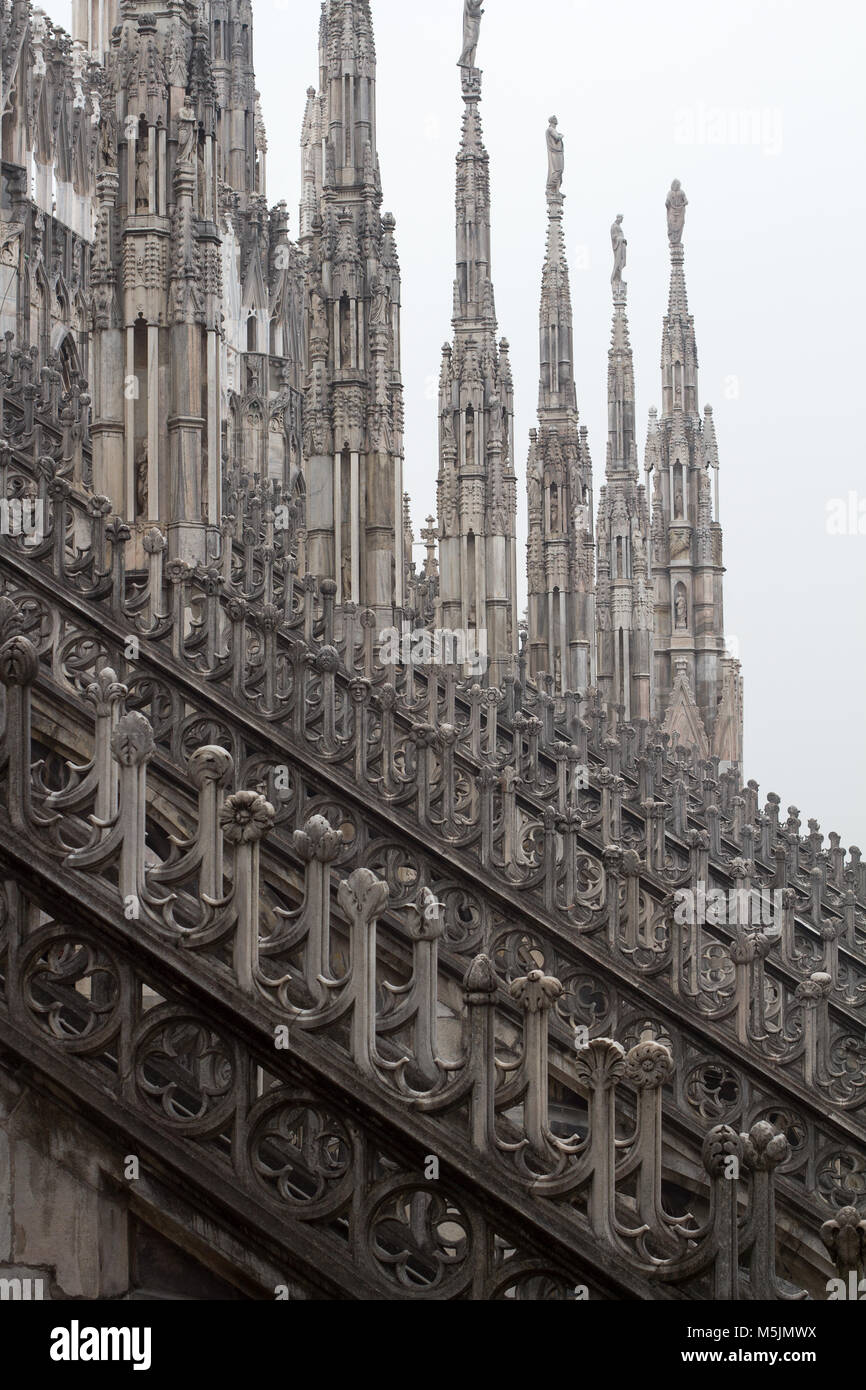 vertical perspective view of columns statues and towers on gothic ...