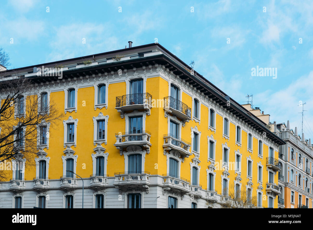 Colourful and bright art-noveau Liberty style buildings in Milan ...