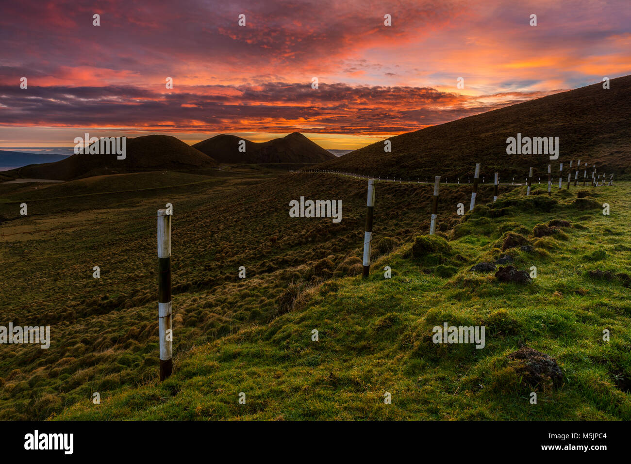 Volcano cone and street at sunrise,dramatic lighting scene,island of ...