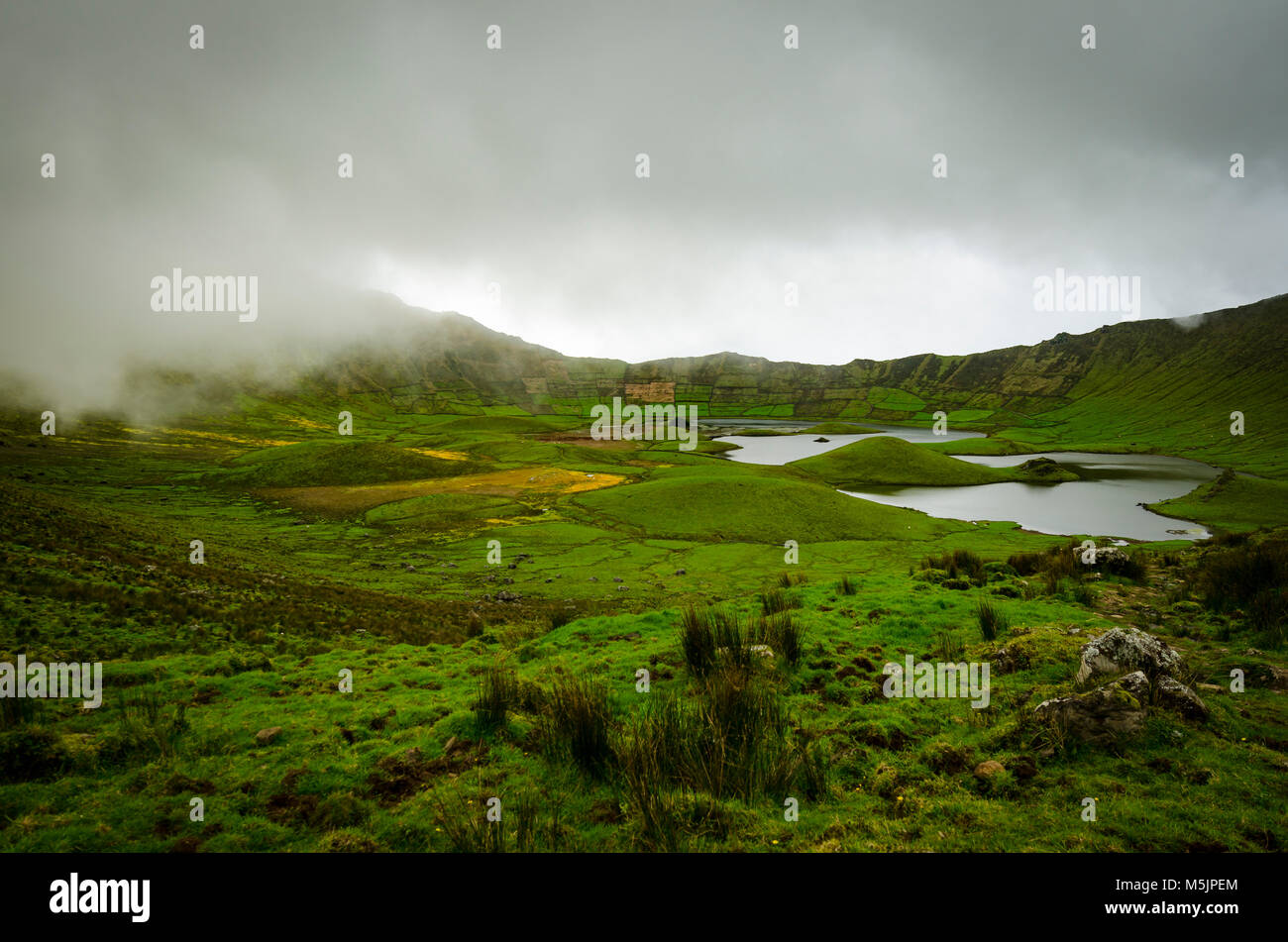 Crater of Caldeirão Volcano im mist,Corvo Island,Azores,Portugal Stock ...