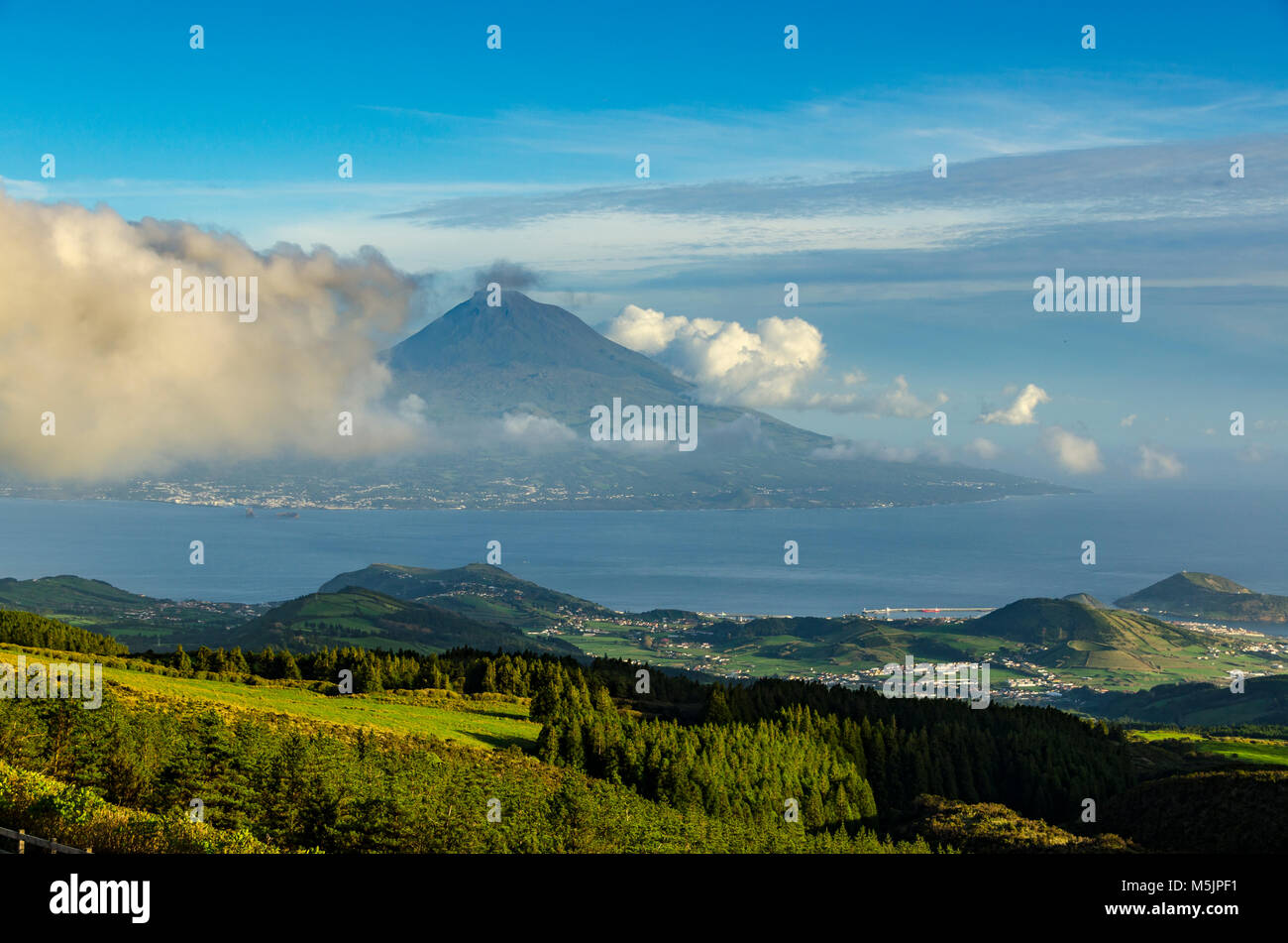 View of volcano Ponta do Pico with clouds,island of Faial,Azores ...