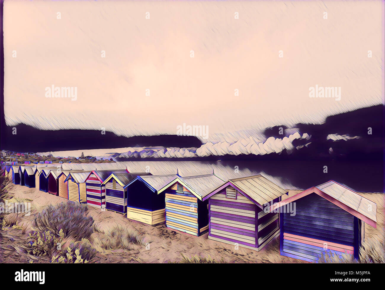 Digital drawing of Brighton beach houses in Melbourne, Australia Stock ...