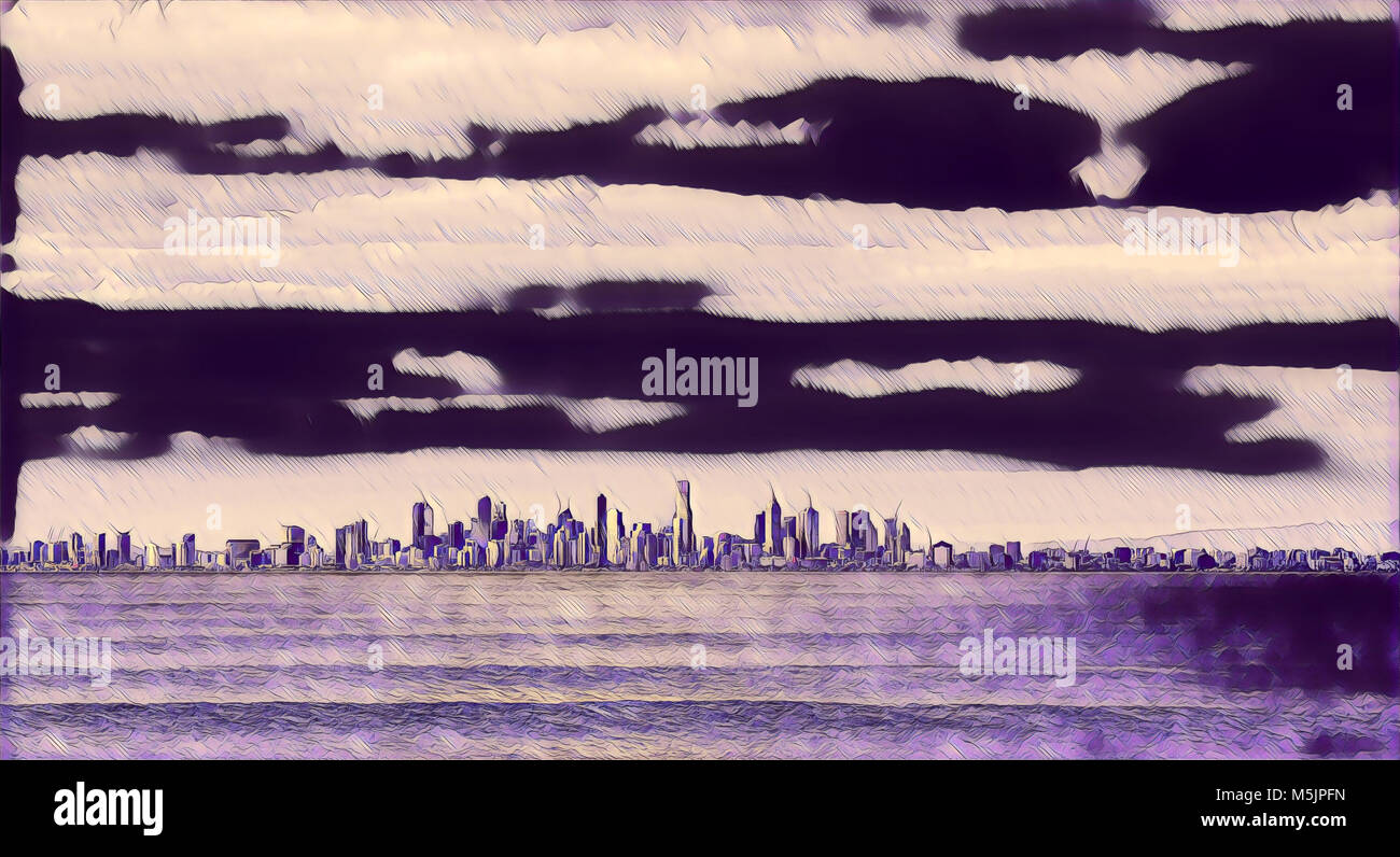 Digital drawing of Melbourne CBD skyline Stock Photo - Alamy