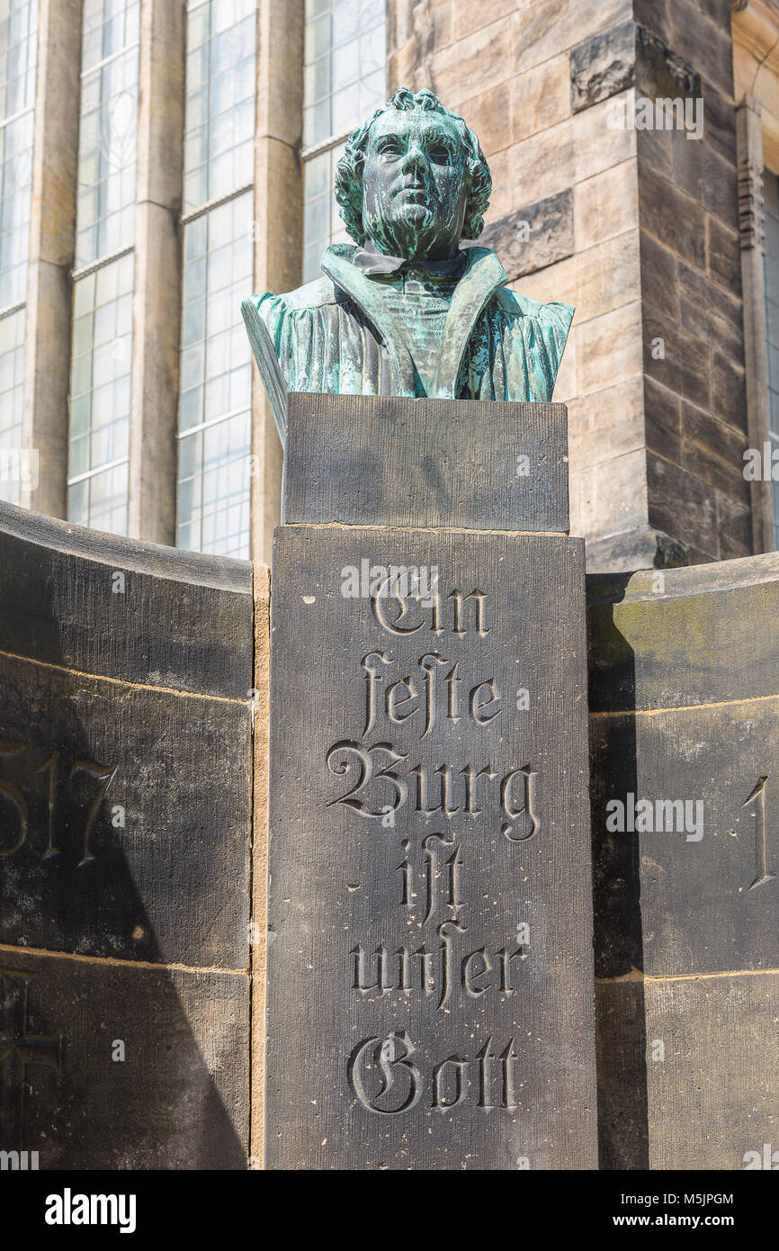 Luther fountain at the cathedral with the inscription A solid castle is ...