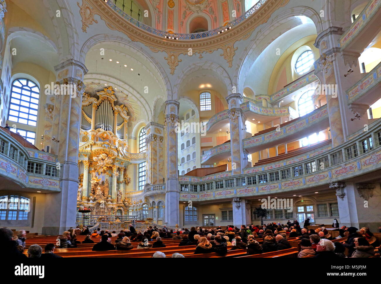 Interior with altar room and organ,Church of Our Lady,Dresden,Saxony ...
