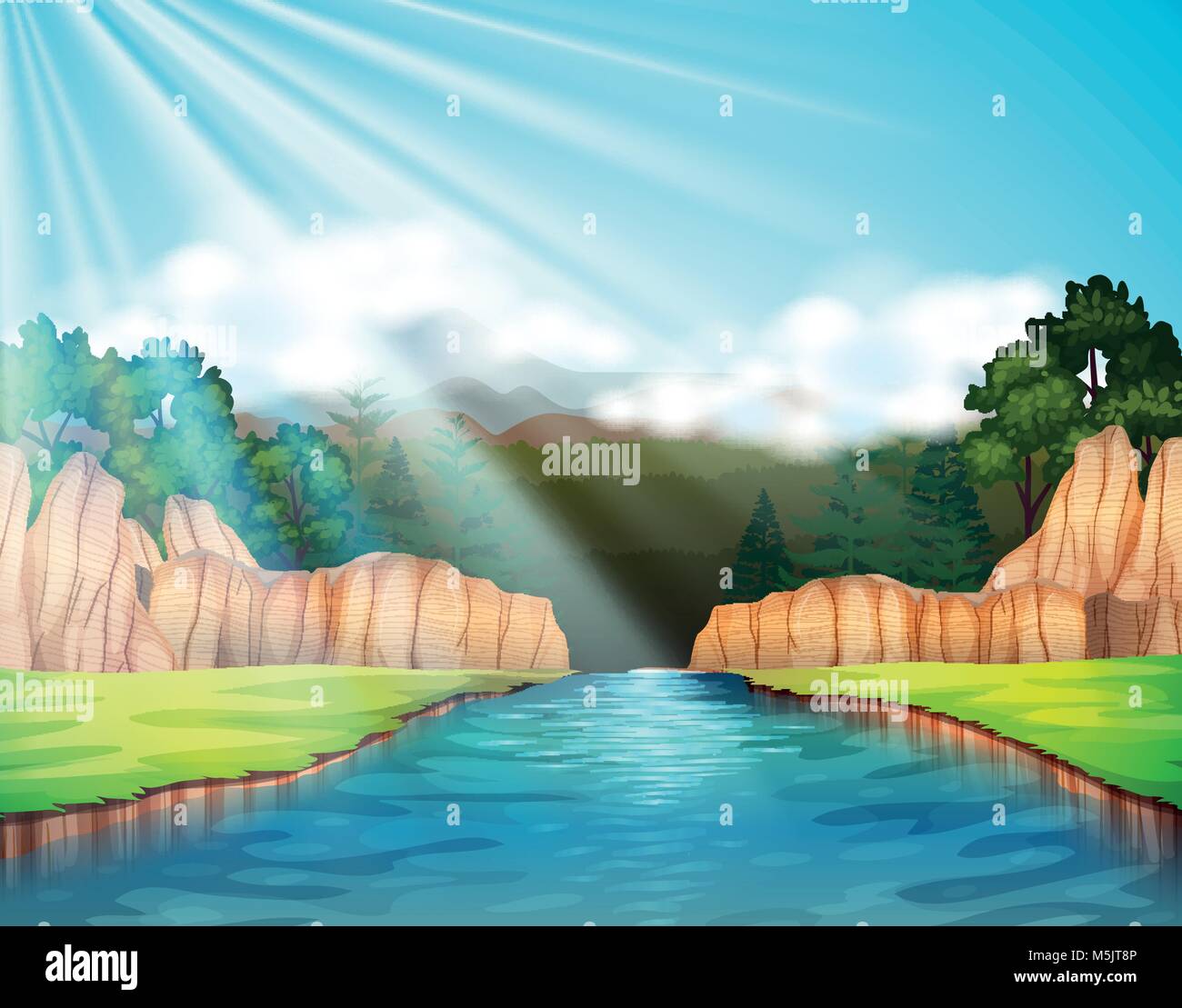 Background scene with river and forest illustration Stock Vector Image ...