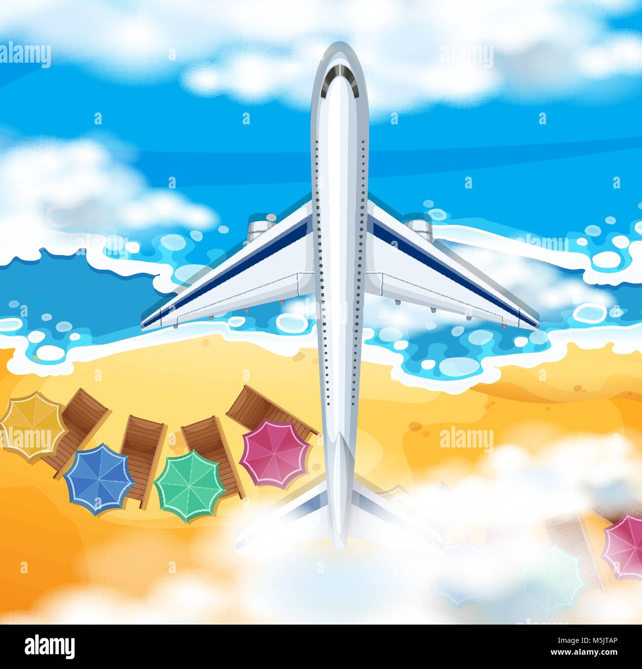Scene with airplane flying over the ocean illustration Stock Vector ...