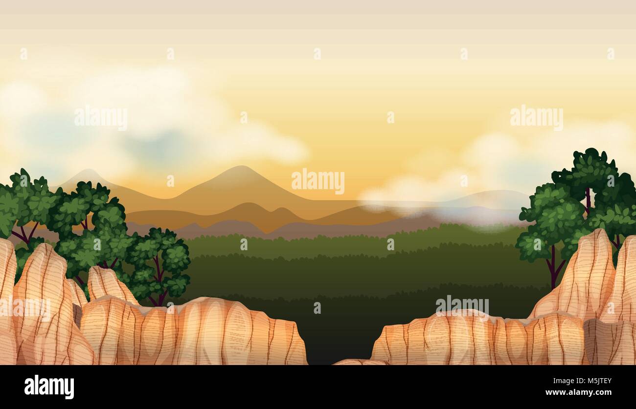 Background scene with forest in valley illustration Stock Vector Image ...