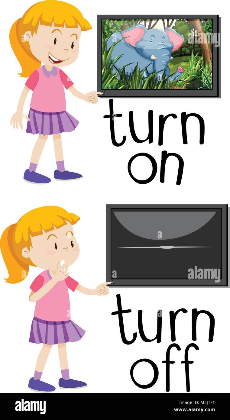 Opposite words for turn on and turn off illustration Stock Vector Image ...