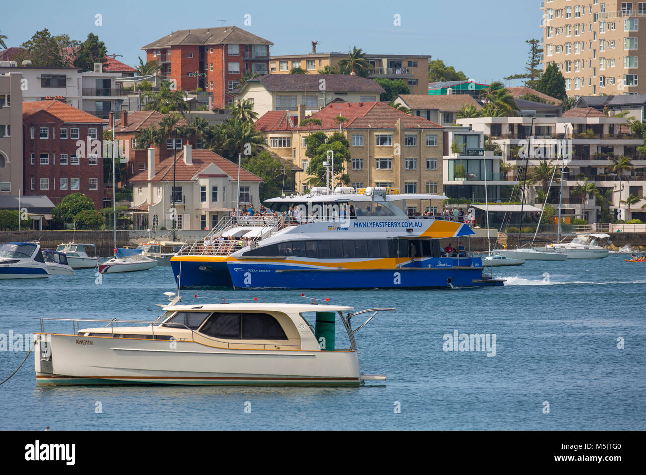 Manly fast ferry on route to Manly wharf,Sydney,Australia Stock Photo ...