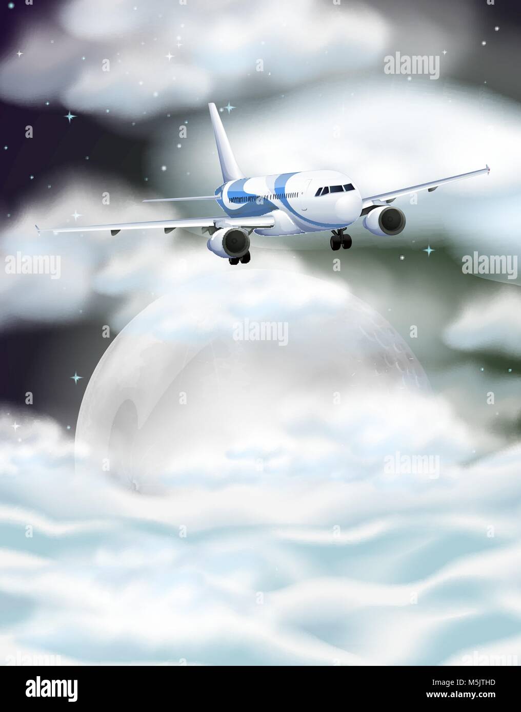 Airplane flying at night time illustration Stock Vector Image & Art - Alamy