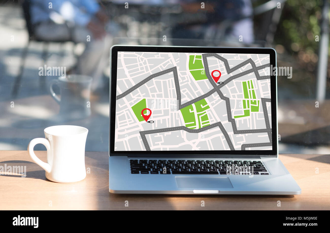 GPS Map to Route Destination network connection Location Street Map ...