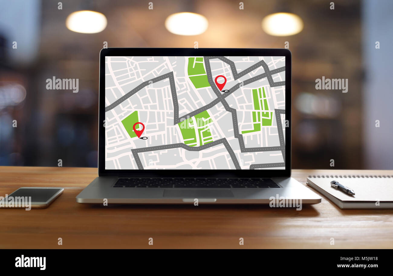 GPS Map to Route Destination network connection Location Street Map ...