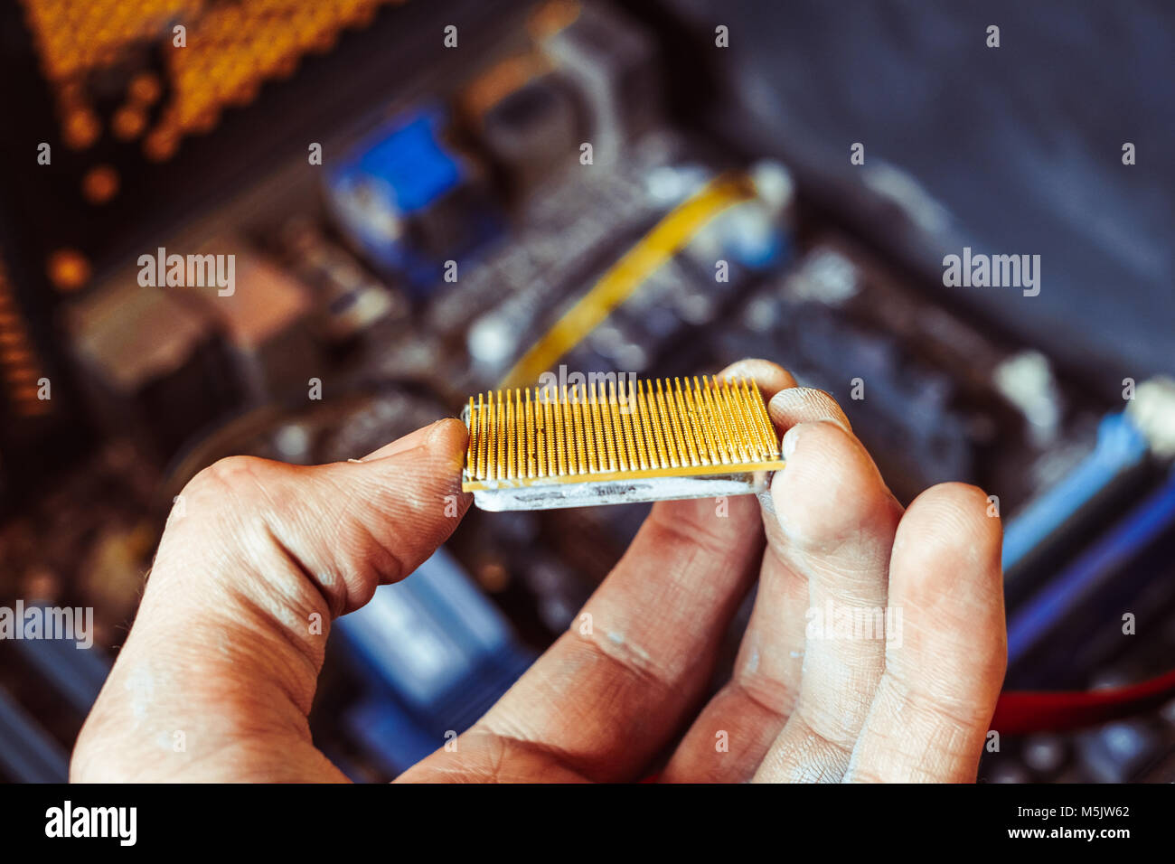 Computer CPU close up shot holding in hand before installation Stock ...