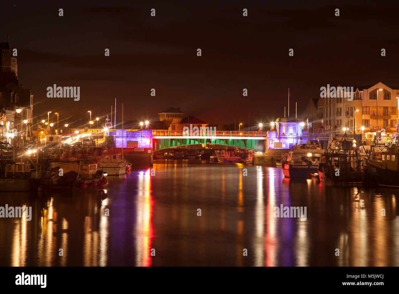 Weymouth Harbour in Dorset at Night Stock Photo - Alamy