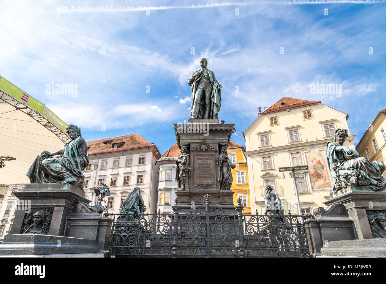 GRAZ, AUSTRIA - SEPTEMBER 16, 2016 : Exterior view of Hauptplatz with ...
