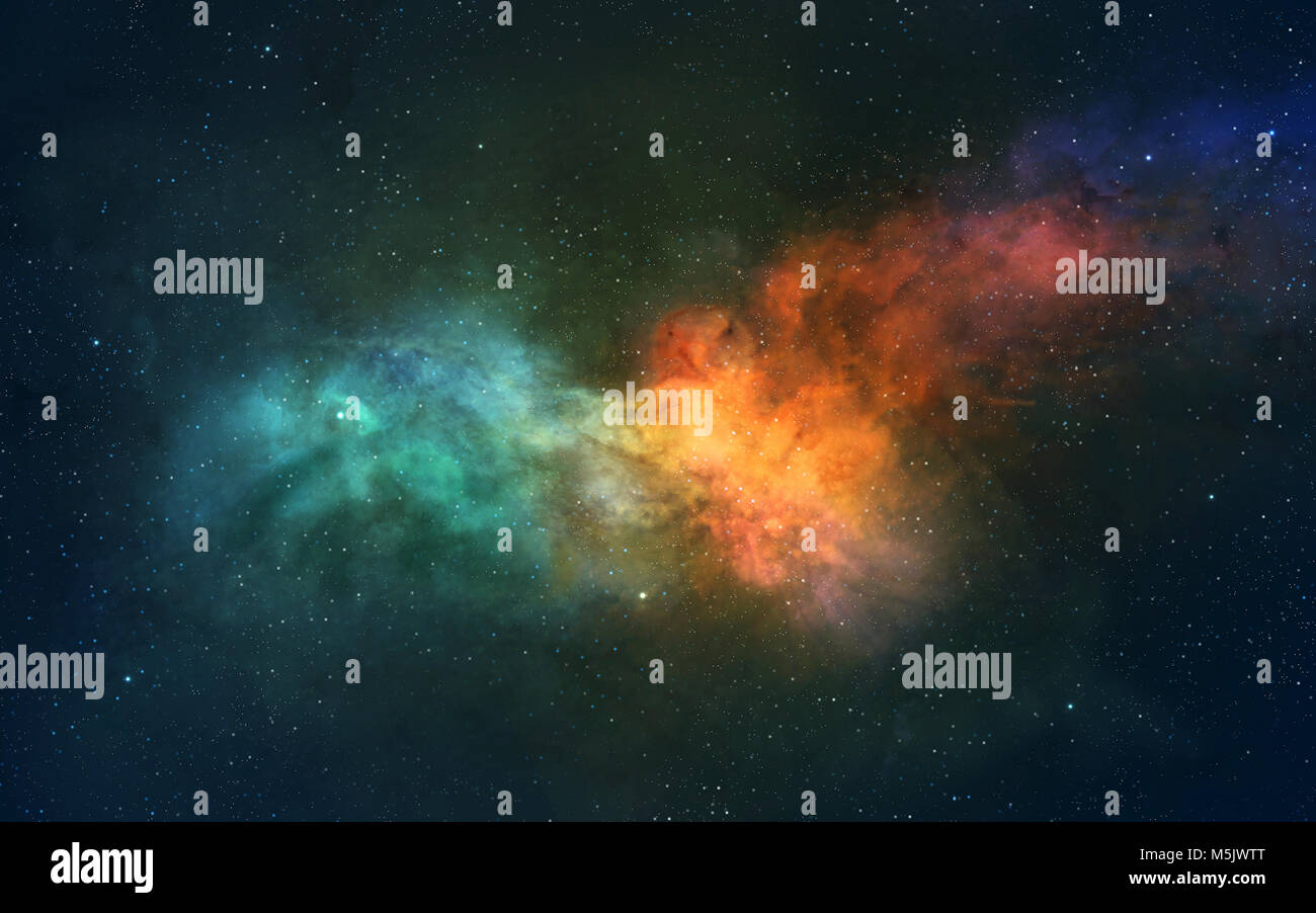Space scene. Cyan and orange nebula on dark background. Elements ...