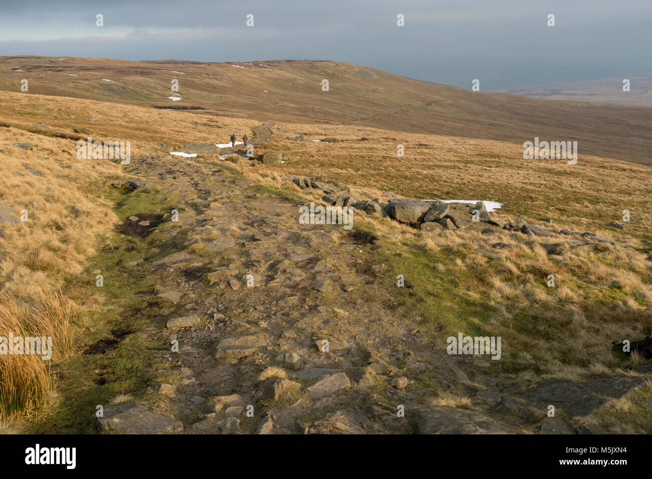 A cold windy winter hill walking on Ingleborough in the Yorkshire Dales ...