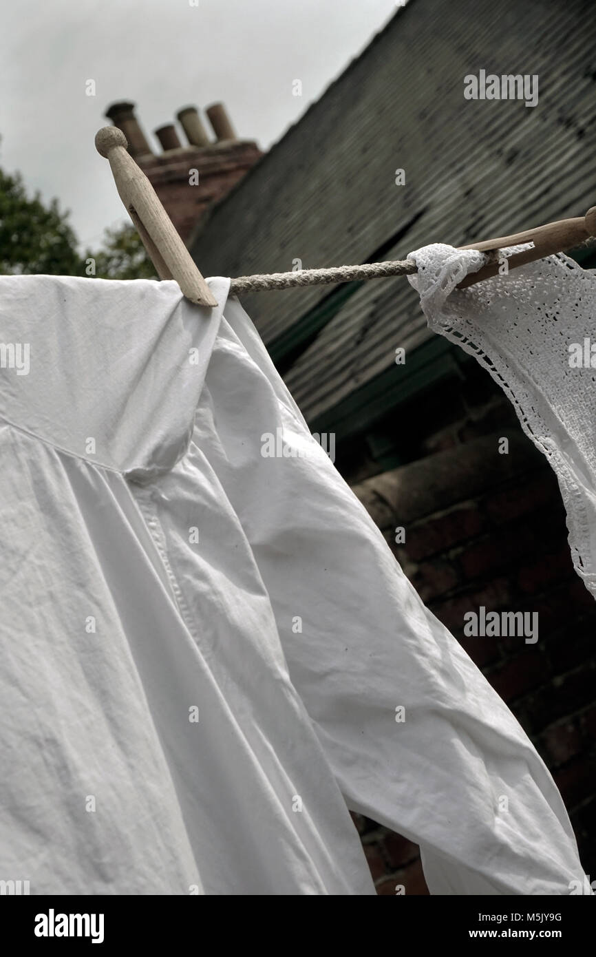 white washing on linen line Stock Photo - Alamy