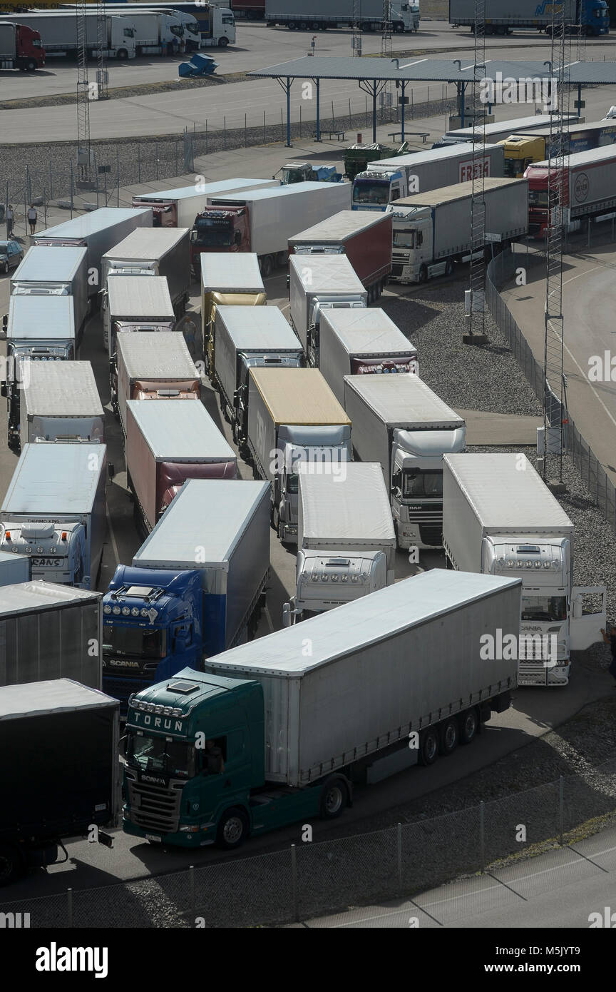 Line of trucks waiting to enter the cruiseferry MS Stena Vision in ...