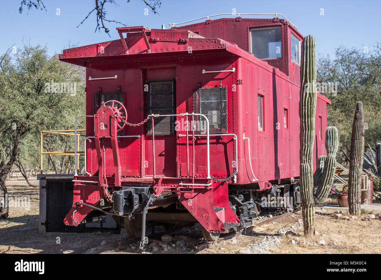 Vintage Wooden Caboose In Arizona Desert Stock Photo - Alamy