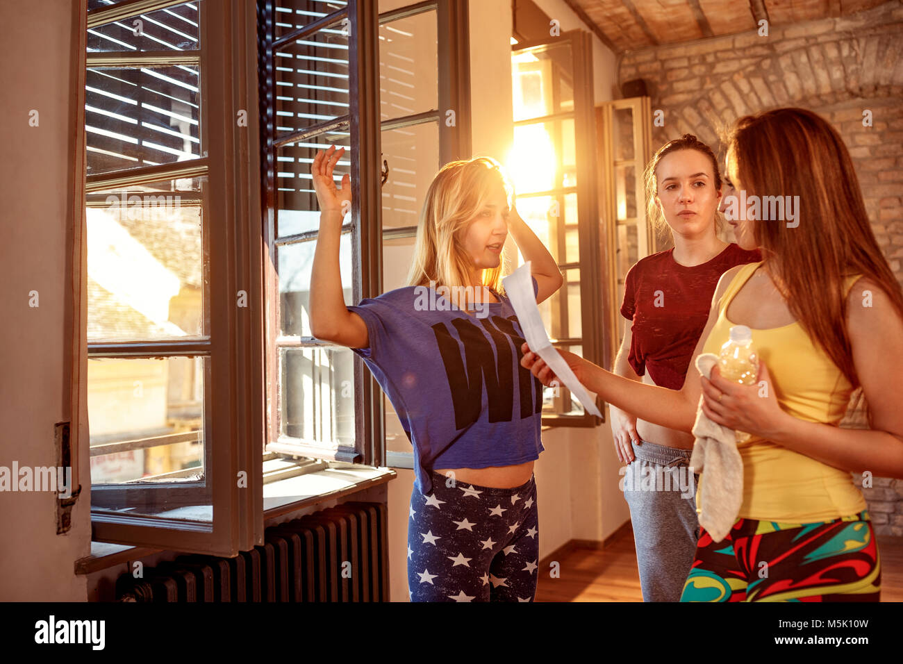 Young girls planning choreography of hip hop dancers together Stock ...