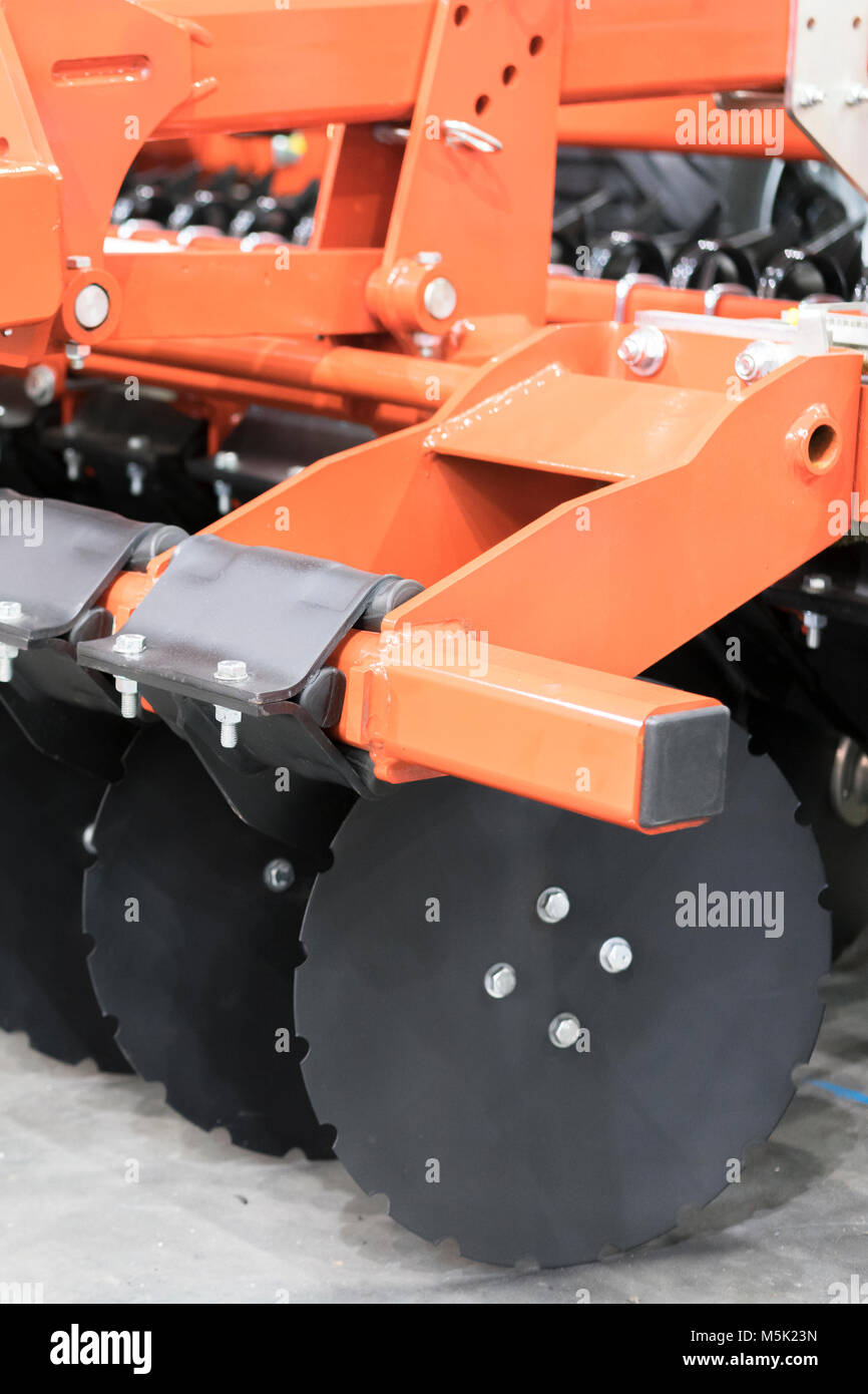 Working parts of new modern agricultural disc harrow. Tillage equipment ...