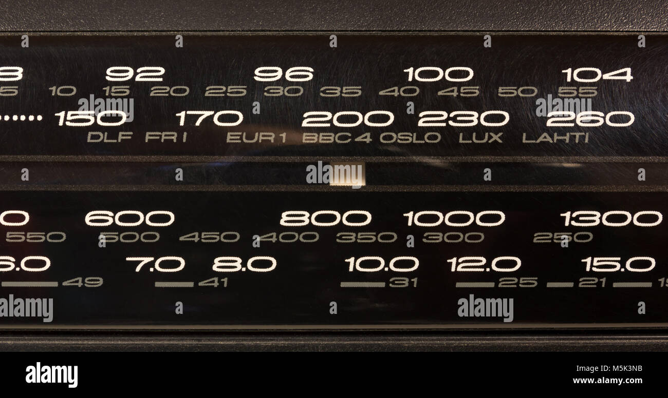 Closeup on the frequency display of a radio FM-LW-MW-SW tuner Stock ...