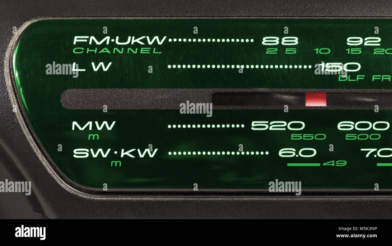 Closeup on the frequency display of a radio FM-LW-MW-SW tuner Stock ...