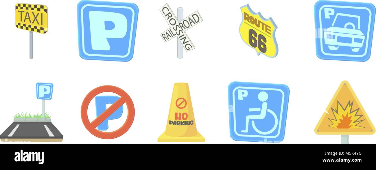 Road sign icon set, cartoon style Stock Vector Image & Art - Alamy