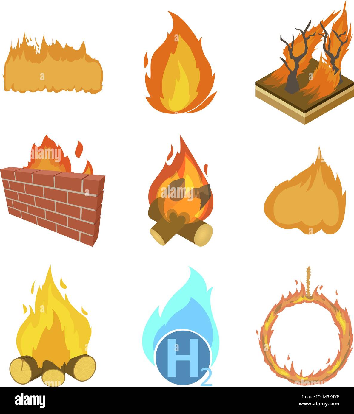 Fire icon set, cartoon style Stock Vector Image & Art - Alamy