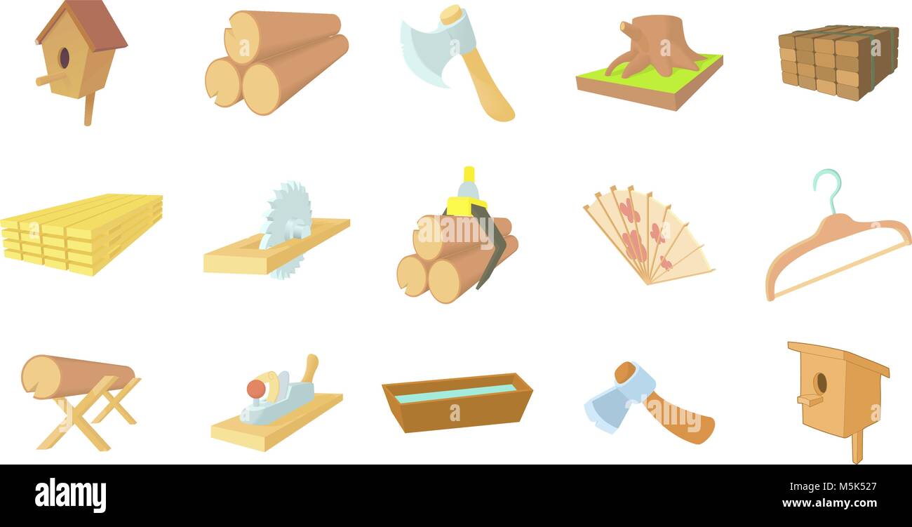 Wood object icon set, cartoon style Stock Vector Image & Art - Alamy