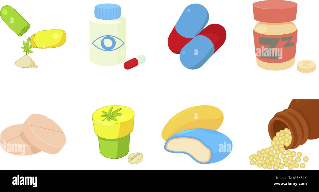 Pills icon set, cartoon style Stock Vector Image & Art - Alamy