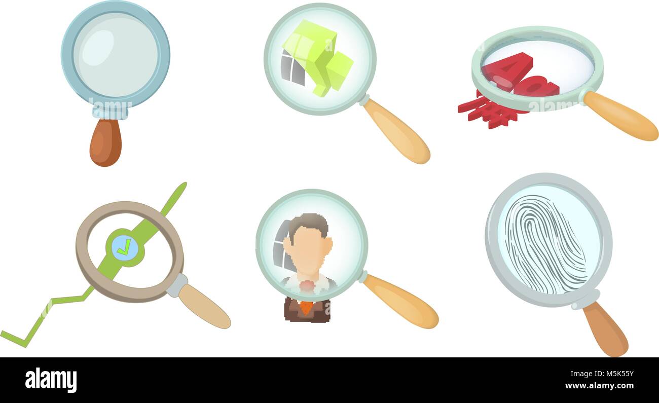 Magnifying glass icon set, cartoon style Stock Vector Image & Art - Alamy