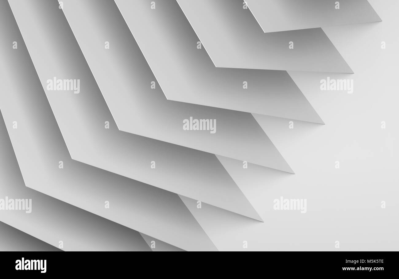 Abstract white geometric background, installation of square sheets. 3d ...