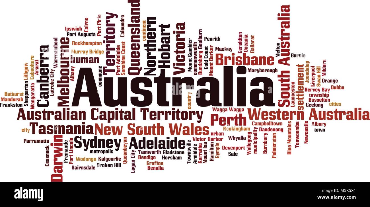 Cities in Australia word cloud concept. Vector illustration Stock ...