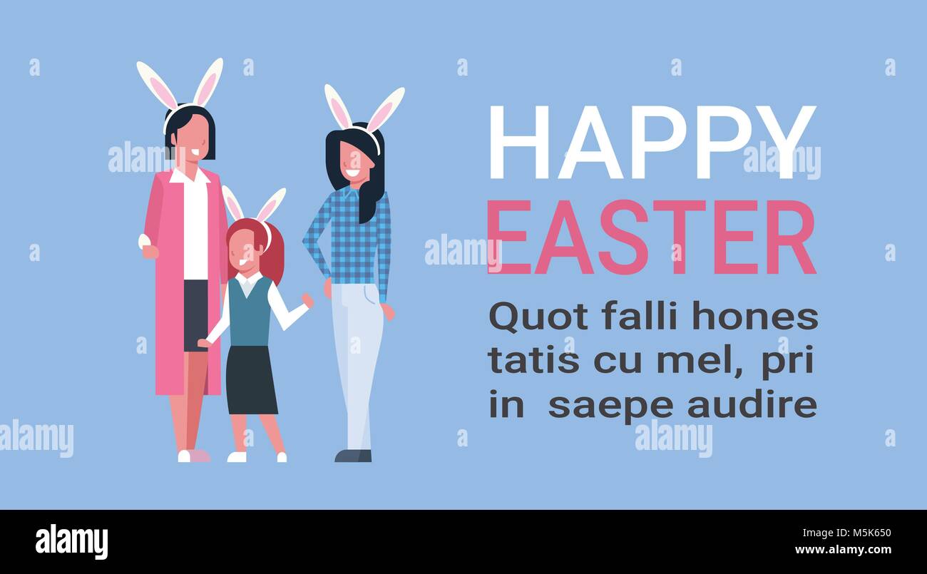 Happy Easter Poster With Group Of Women Family Celebrating Spring ...