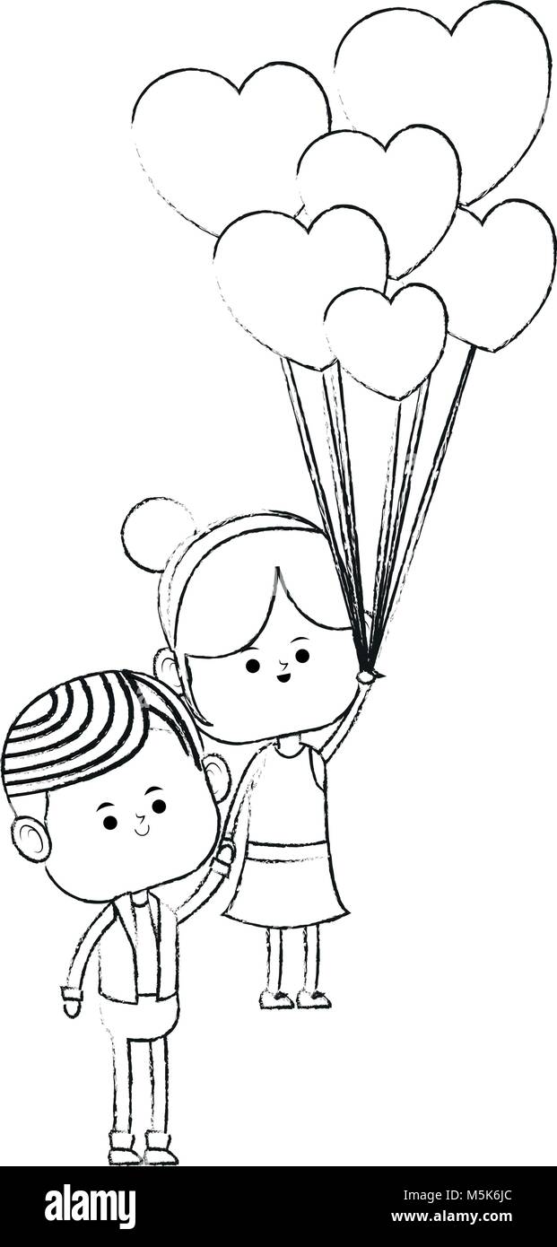 Cute couple flying with balloons cartoon Stock Vector Image & Art - Alamy