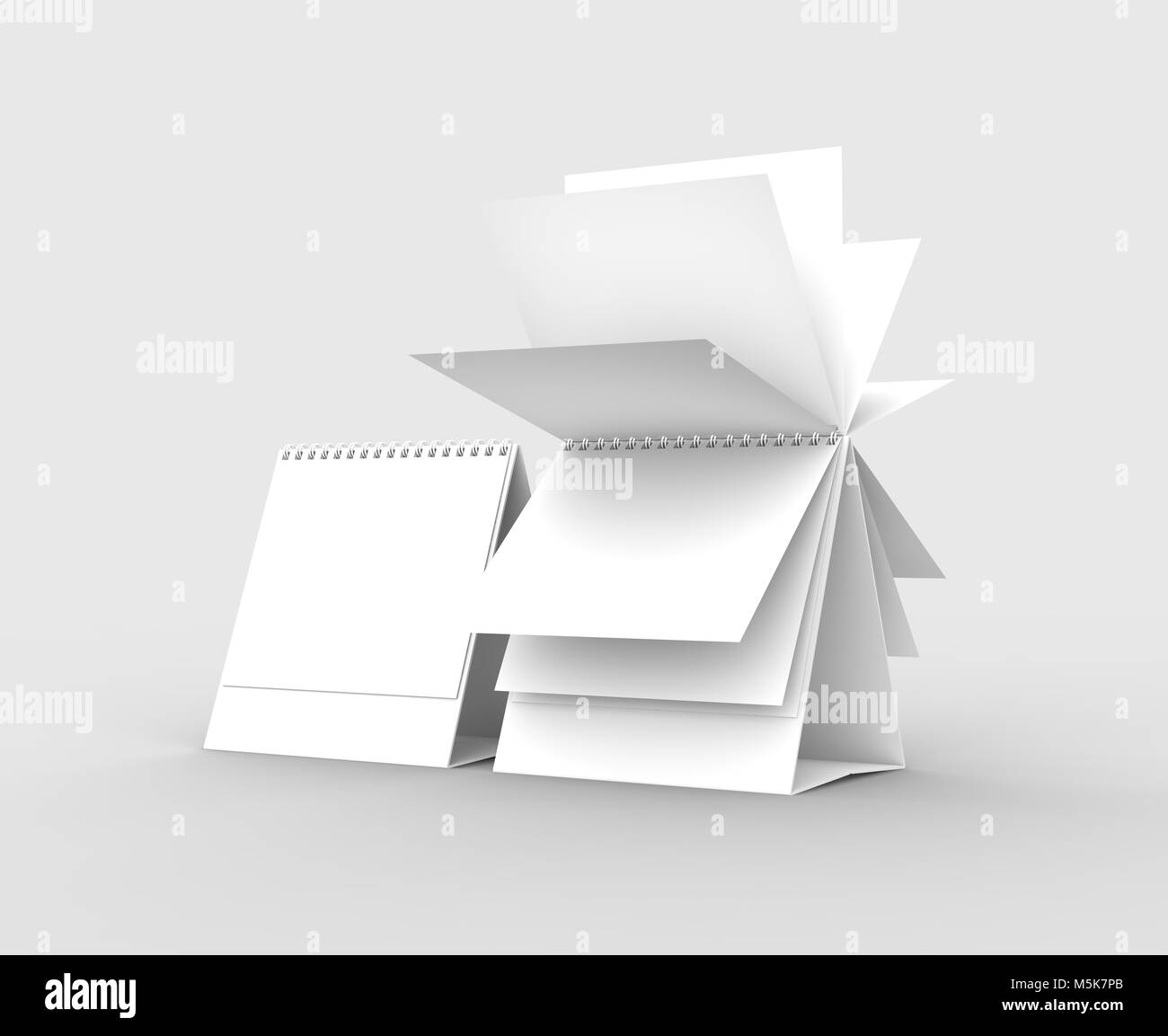 Desktop spiral binding calendar isolated on soft gray background. 3D ...