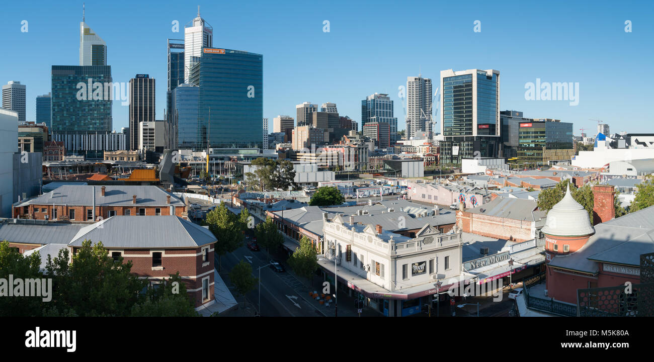 PERTH, AUSTRALIA - JANUARY 21, 2018: Skyline of downtown Perth in early ...