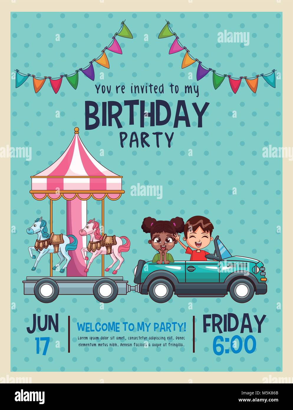 Kids birthday invitation card Stock Vector Image & Art - Alamy
