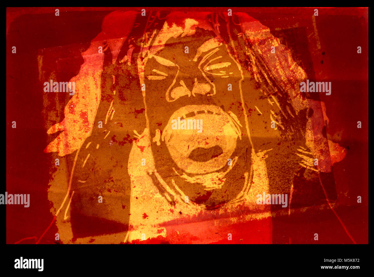 double exposure of human faces in negative film effect and red yellow ...