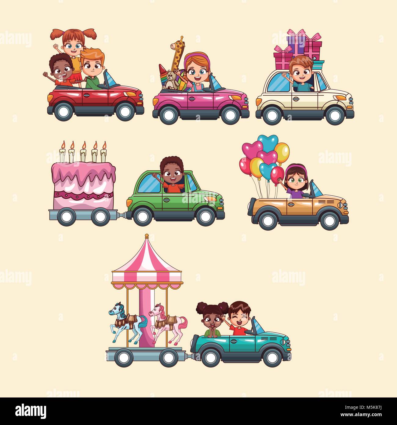 Cute kids in car cartoon Stock Vector Image & Art - Alamy