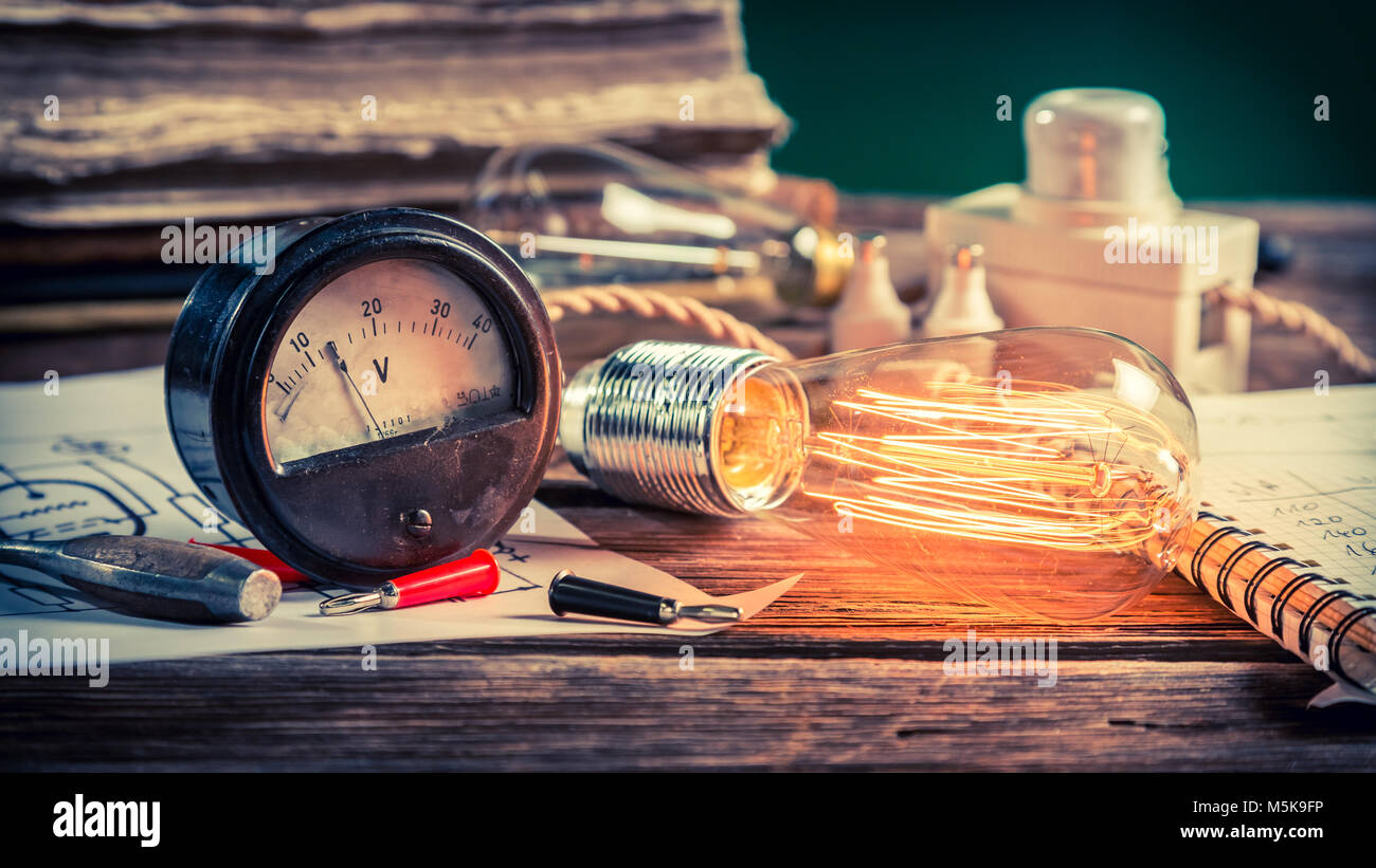 Closeup of physics Laboratory in vintage classroom Stock Photo - Alamy
