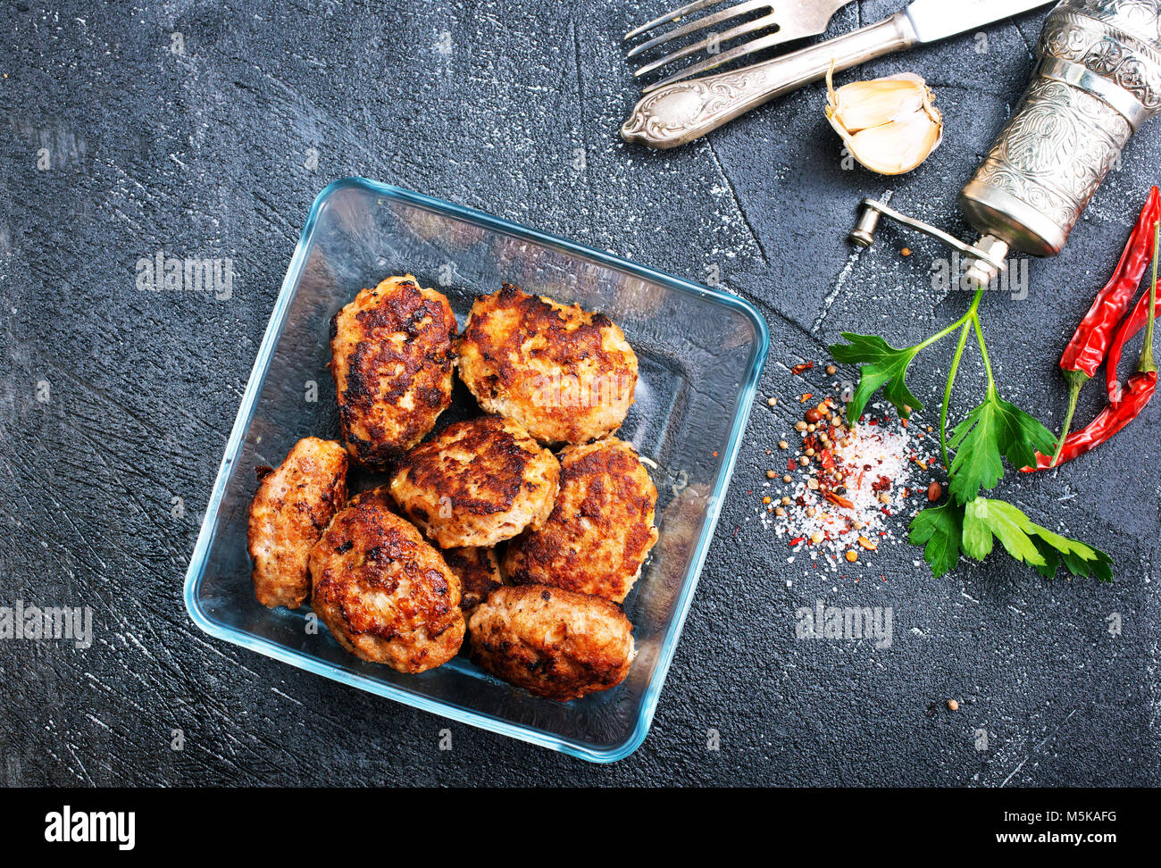 fried cutlets in glass bowl, chicken cutlets Stock Photo - Alamy