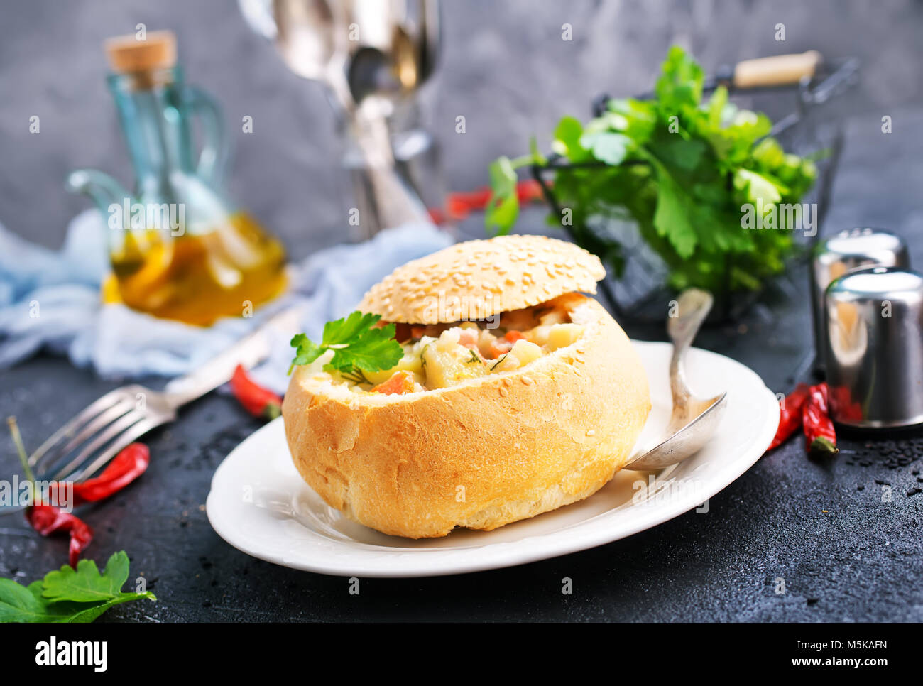 baked vegetables in ban, baked vegetables with meat Stock Photo - Alamy
