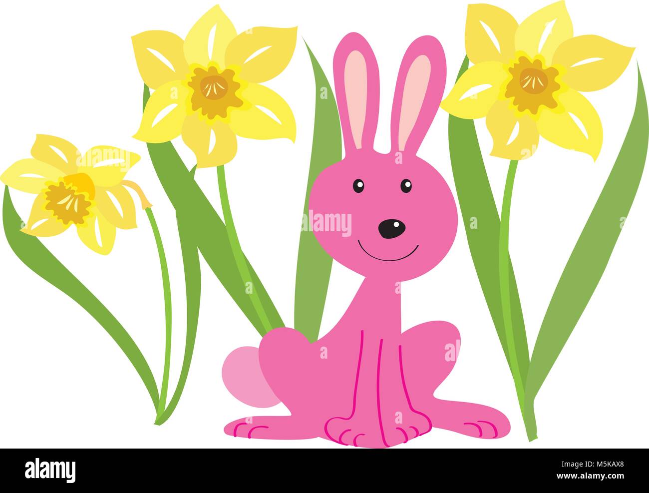 A cartoon pink rabbit with daffodils Stock Vector Image & Art - Alamy