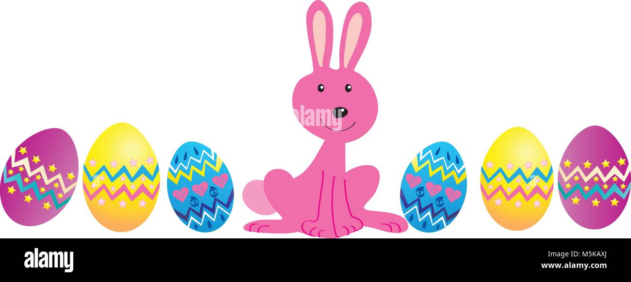 A cartoon pink rabbit and some Easter eggs Stock Vector Image & Art - Alamy