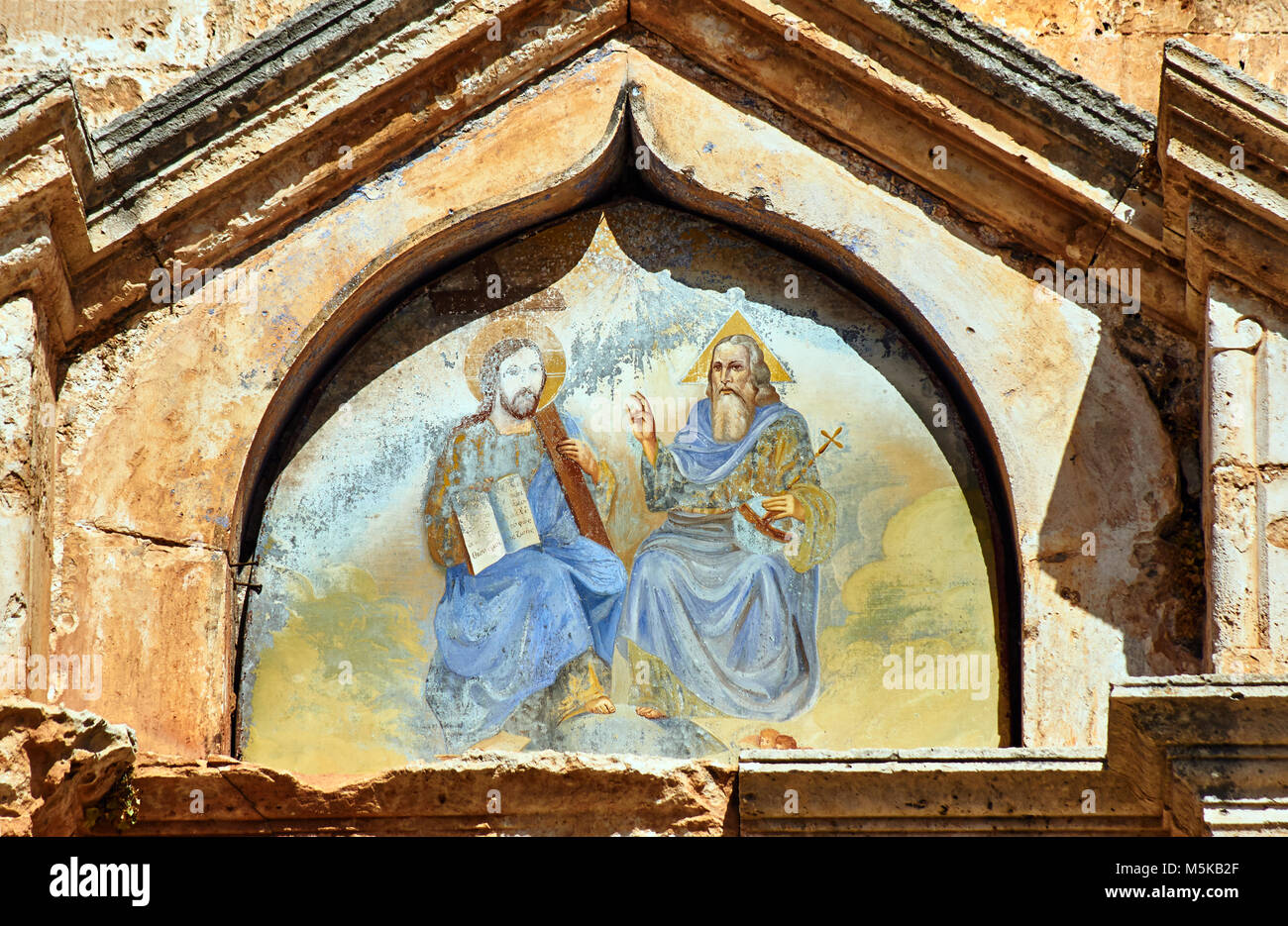 Fresco on the wall of the Orthodox monastery on the island of Crete ...